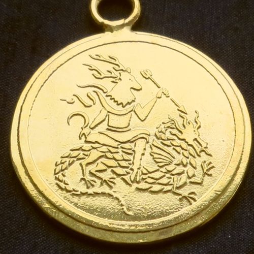 Golden Bronze Saturn Dragon Talisman - Latin Back